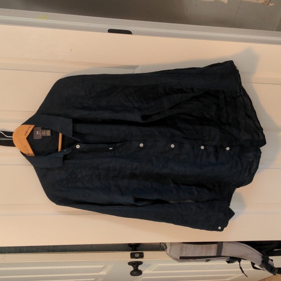 H&M | Shirts | Premium Navy Blue Linen Shirt | Poshmark